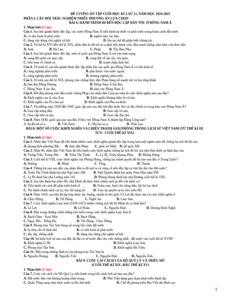 DE CUONG HS SU 11 CK2 | PDF