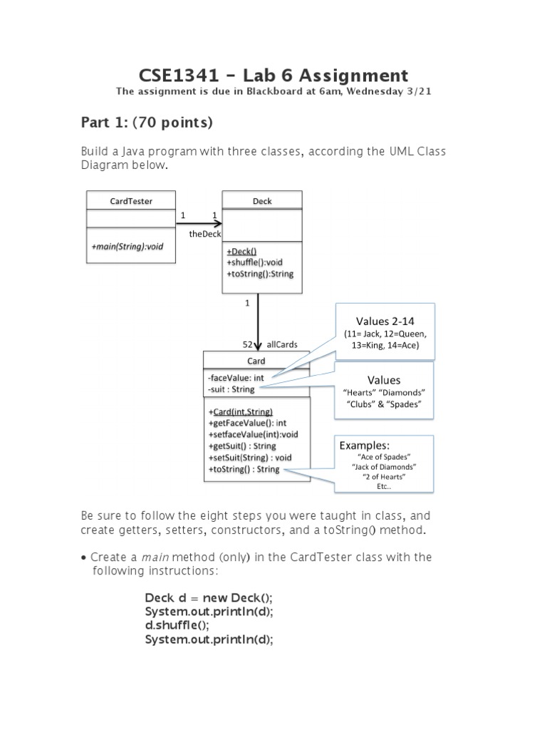 Cse1341 Lab 6 Assignment Part 1 70 Points Pdf Constructor Object Oriented Programming