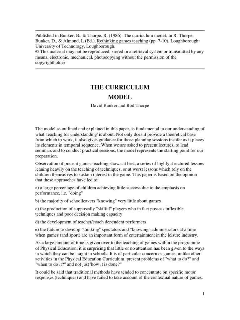 TGfU Curriculum Model | PDF | Physical Education | Curriculum