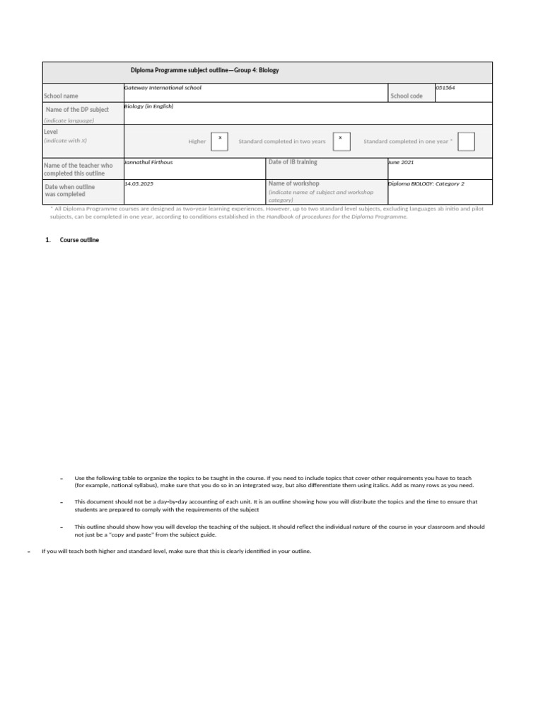 IB Biology Course Outline 2025 | PDF | Natural Selection | Sustainability