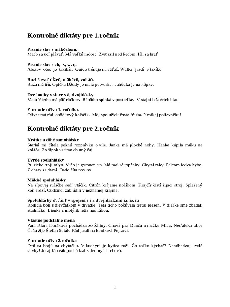 KontrolnÃ© Diktã¡ty - 11c8 | PDF
