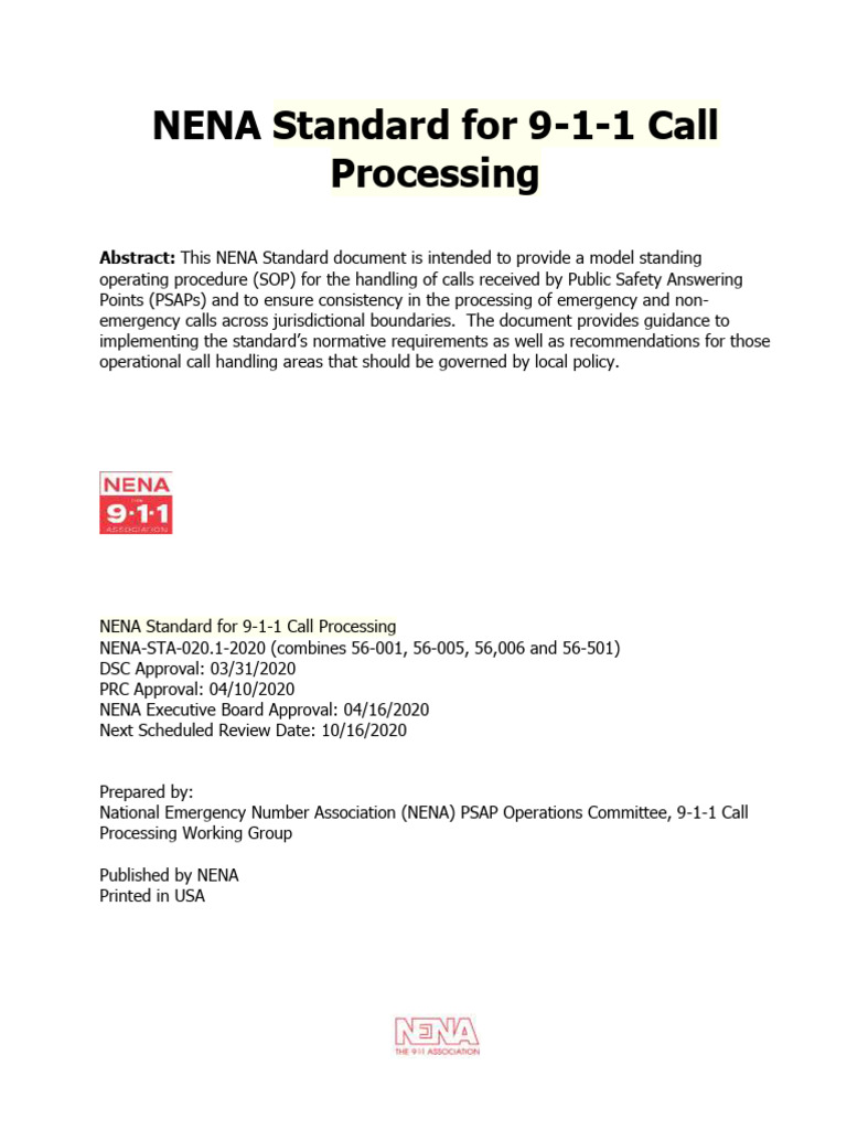 Nena-Sta-020.1-2020 911 Call 2 | PDF | Telecommunications