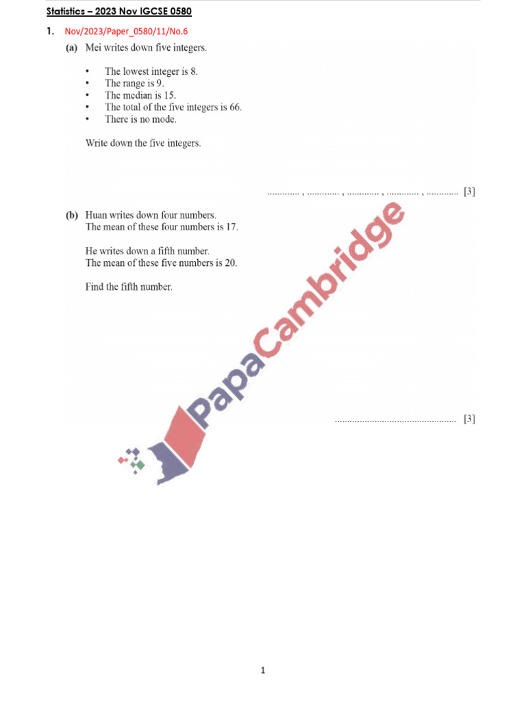2023N Statistics IGCSE 0580 Math | PDF
