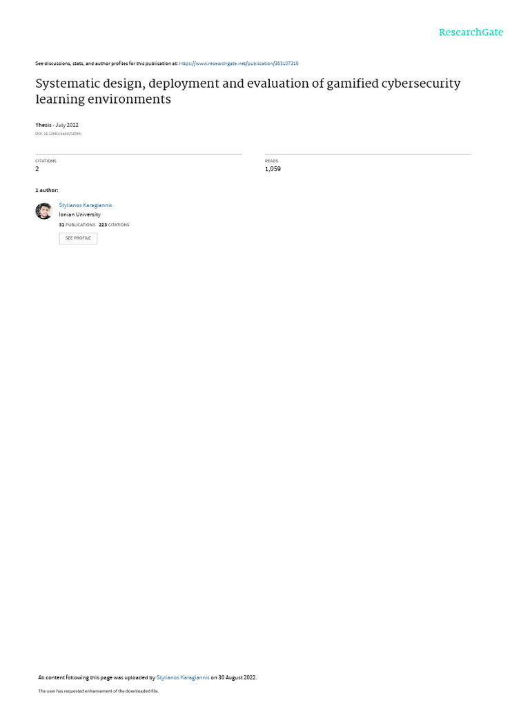 Systematic Design Deployment and Evaluation of Gamified Cybersecurity Learning Environments ...