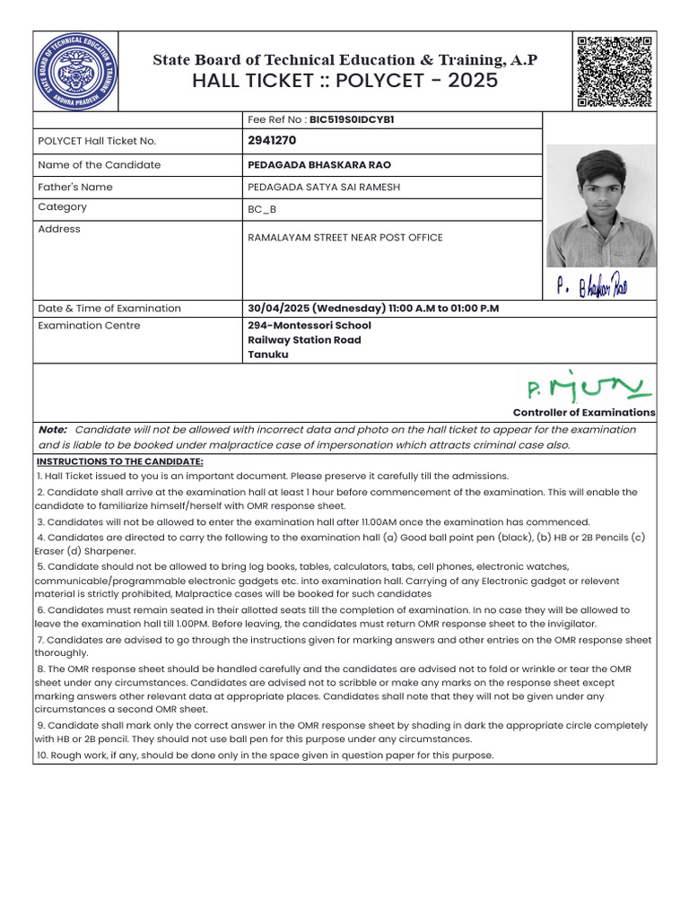 AP Polycet Hall Ticket. | PDF