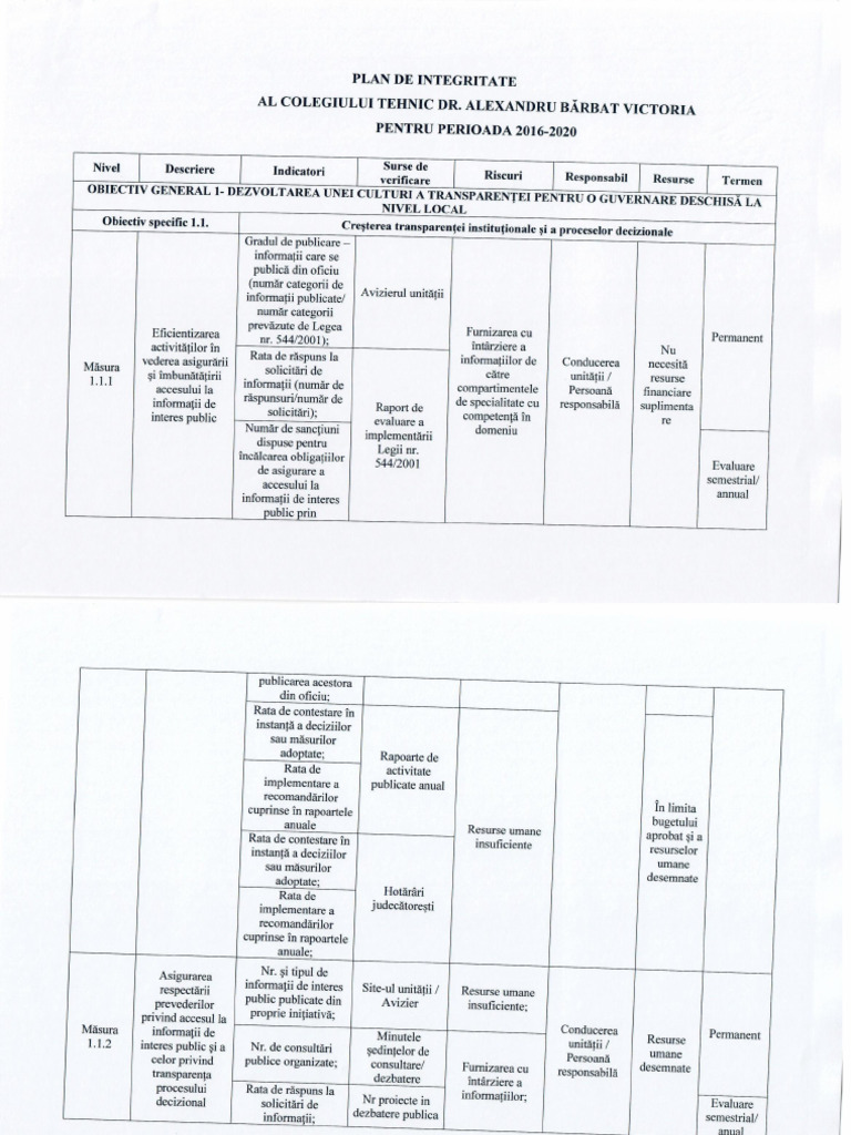 Plan de Integritate | PDF
