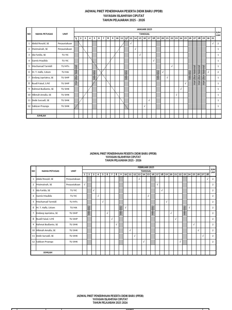 Jadwal Piket PPDB Januari - Februari 2025 | PDF