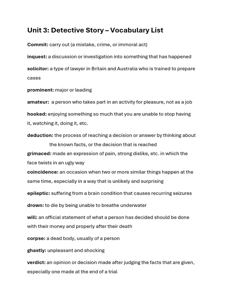 Unit 3-Vocabulary List 2024 Sem1 | PDF