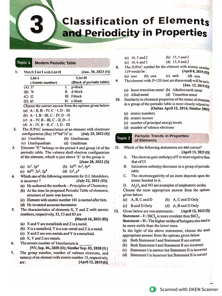 Classification of Element and Periodicity in Properties | PDF