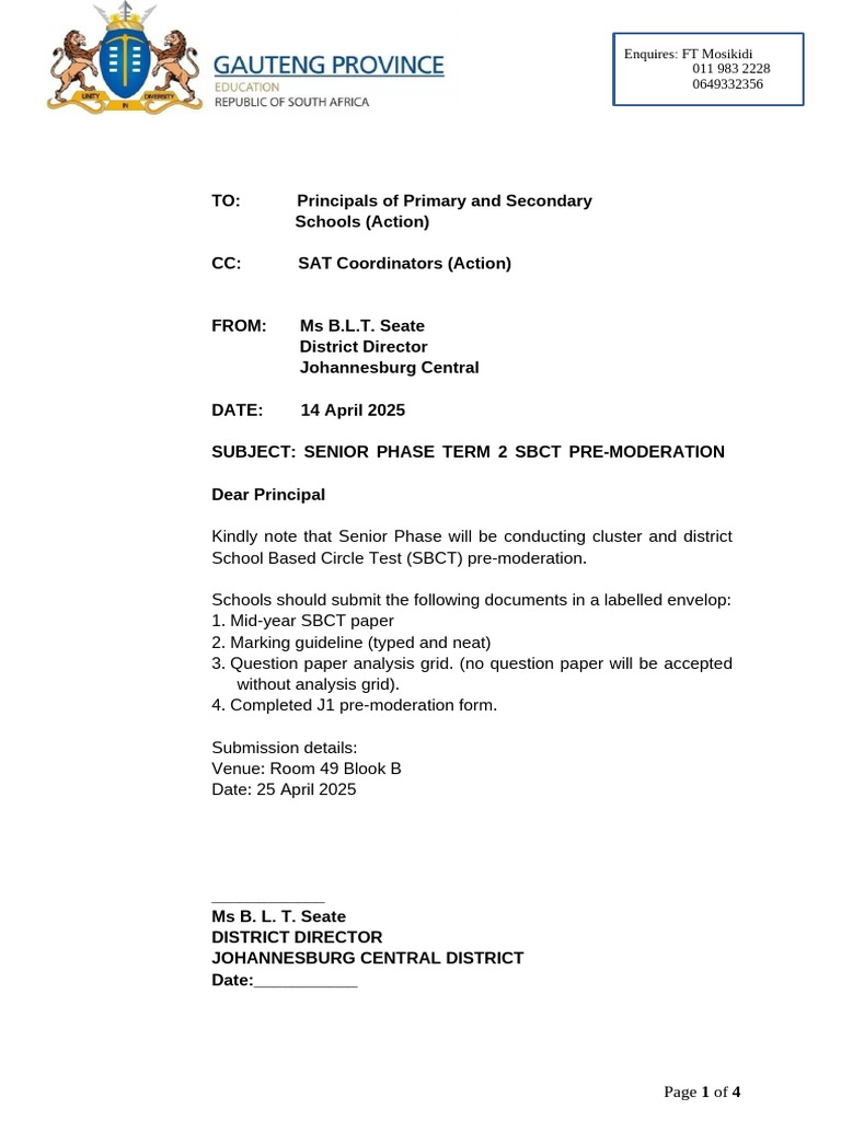 Senior Phase SBCT Pre-Moderation Notice | PDF | Languages | Foreign ...
