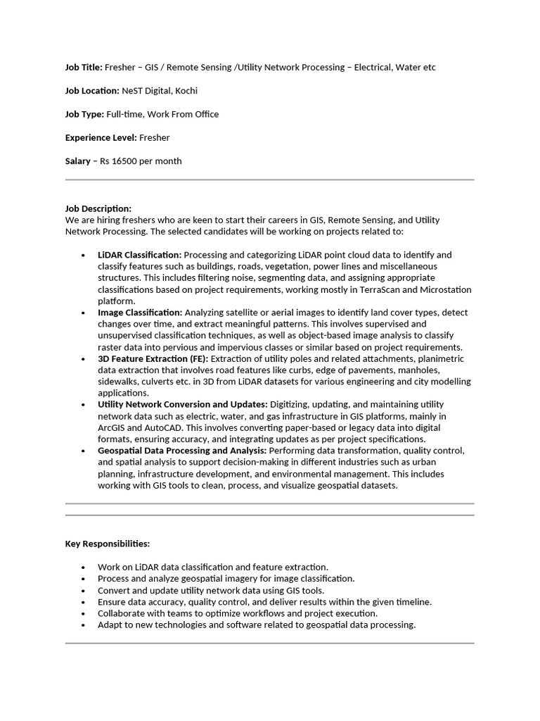 Job Description - GIS Data Freshers NeST Digital | PDF | Geographic ...