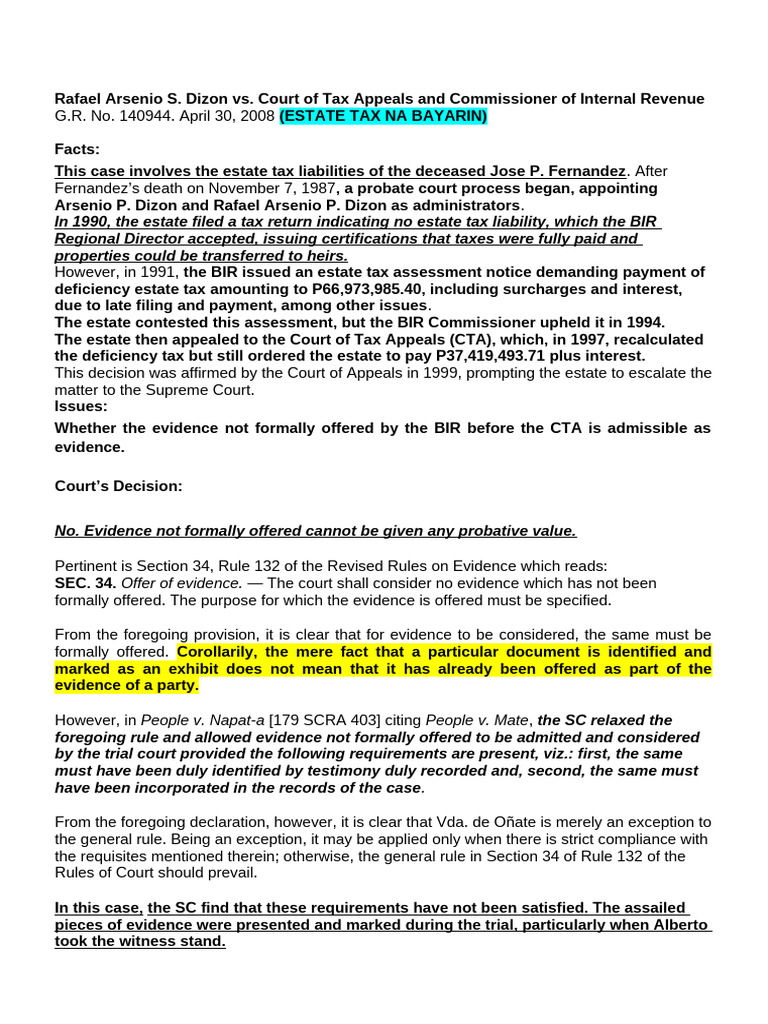 Dizon vs. Court of Tax Appeals | PDF | Inheritance Tax | Taxes