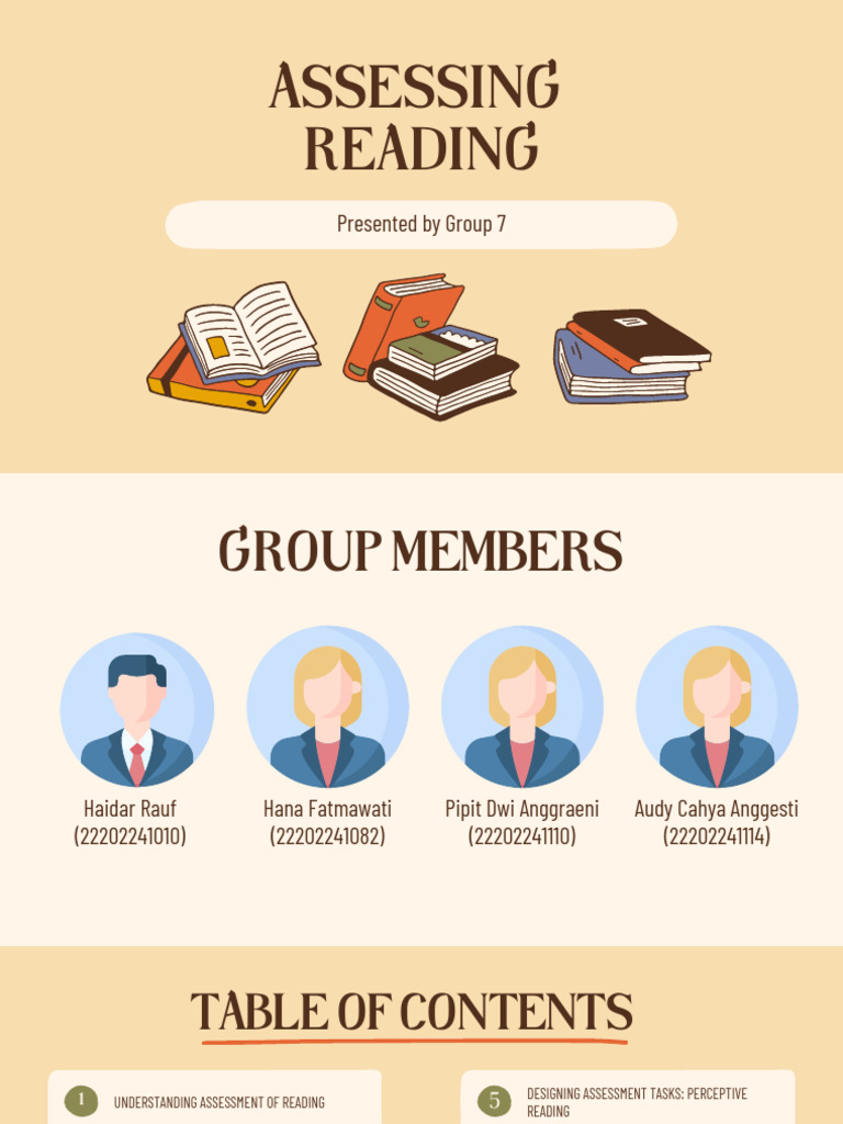 ASSESSING READING_GROUP 7 | PDF | Reading Comprehension | Semantics