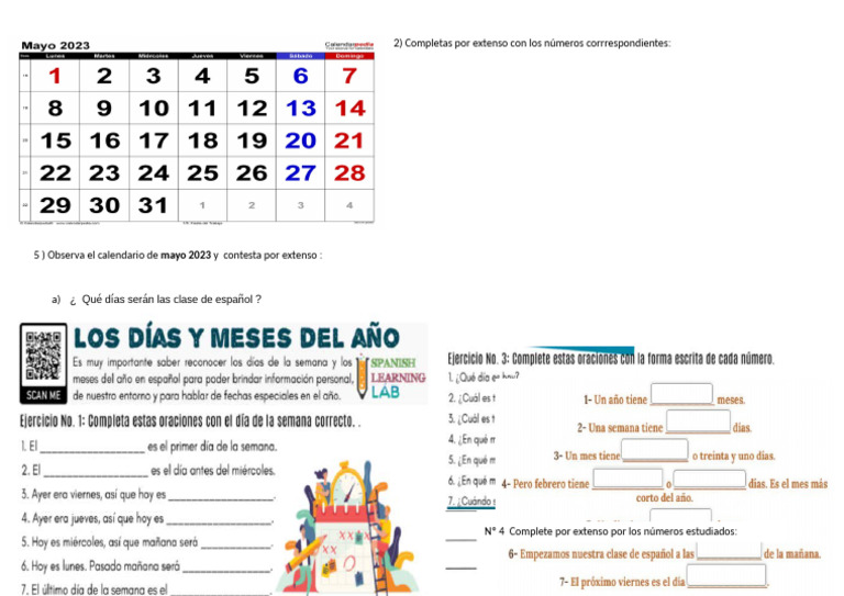 Espanhol 6 Ano - Meses - Dias e Numeros | PDF