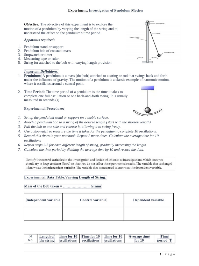 01 - Investigate Pendulum Motion | PDF | Pendulum | Physical Quantities
