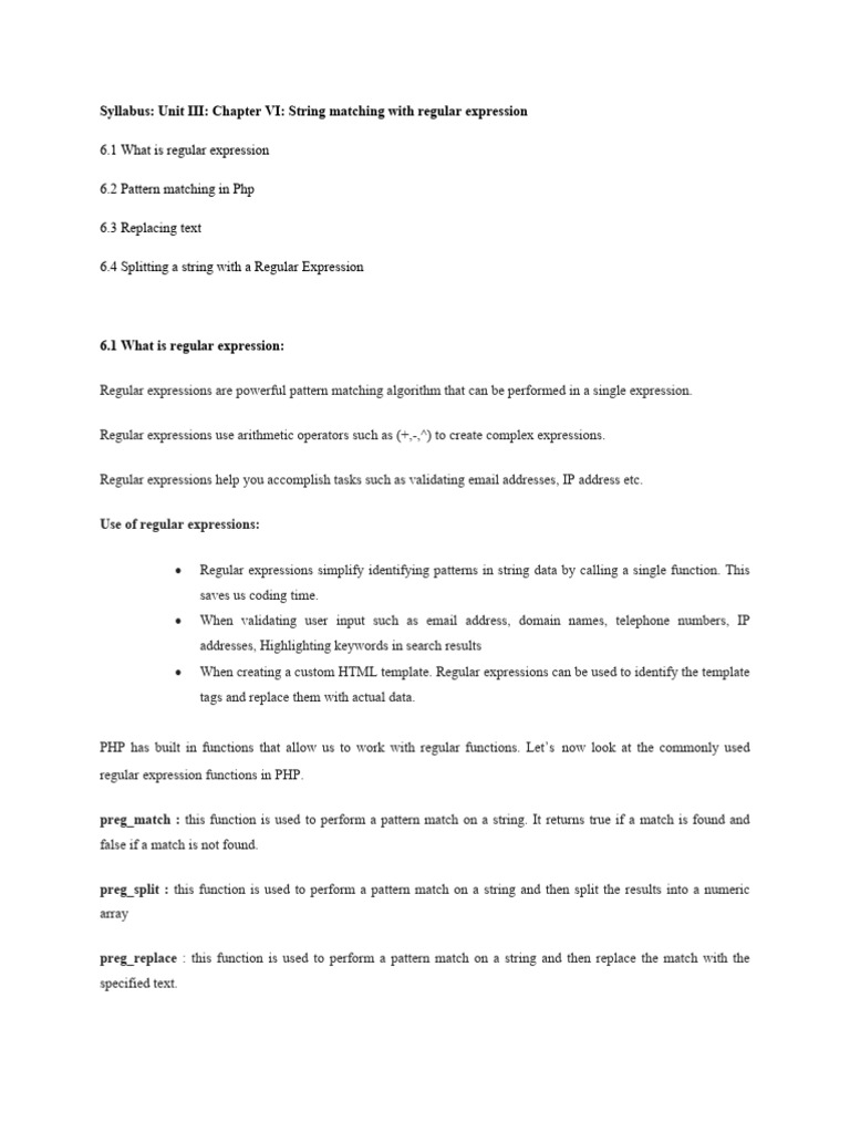 Unit III Chapter 6 String Matching With Regular Expression | PDF ...