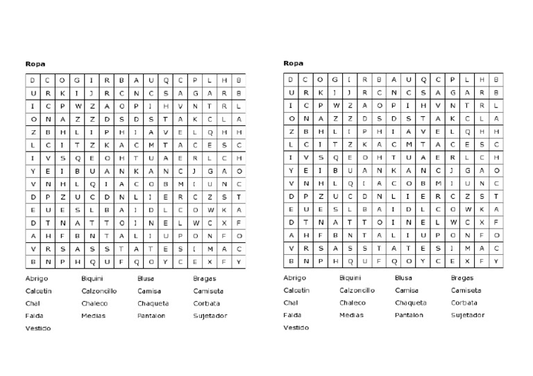 La Ropa - Sopa de Letras | PDF