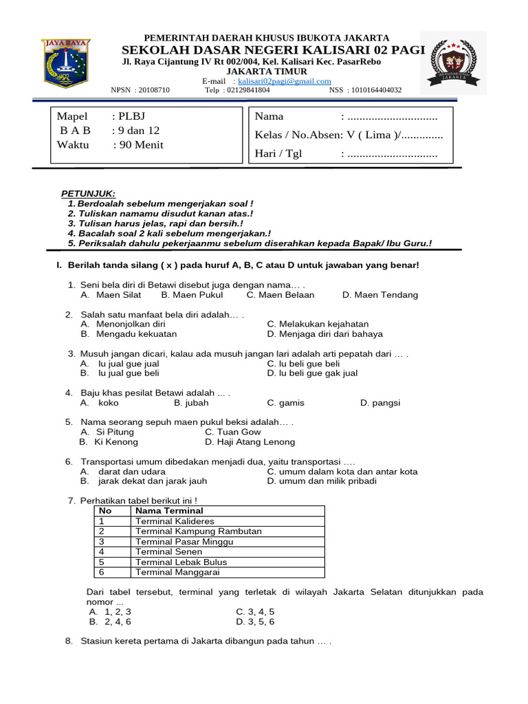 Soal PTS PLBJ 5 | PDF