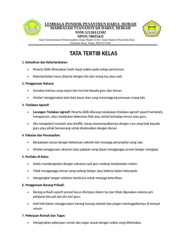 10 Tata Tertib Kelas | PDF