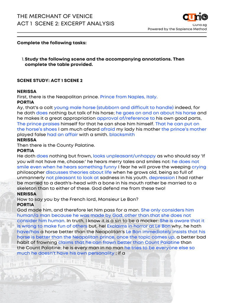 Merchant of Venice Act 1 Scene 2 Excerpt Analysis Curio | PDF | The Merchant Of Venice