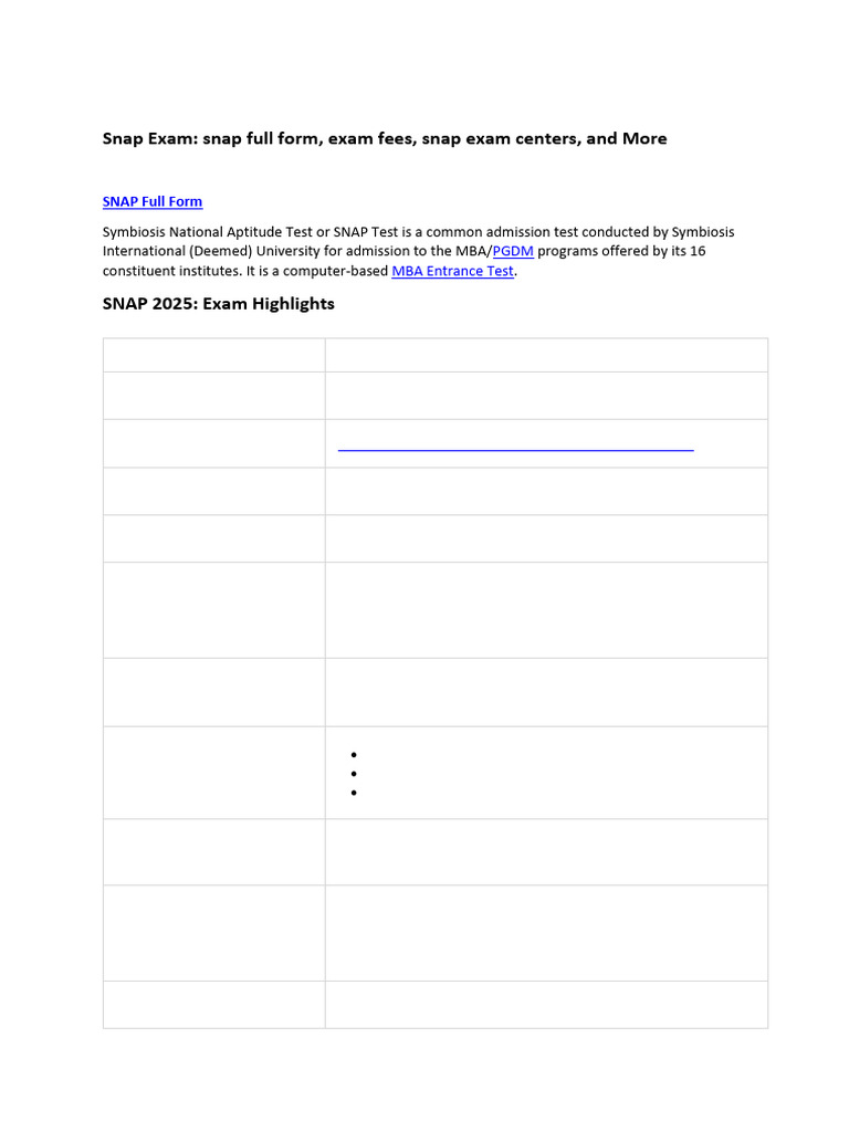 Snap Exam Snap Full Form, Exam Fees, Snap Exam Centres and More | PDF ...