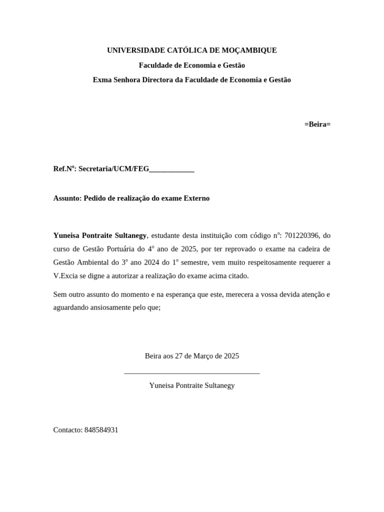 Carta Exame Externo UCM | PDF