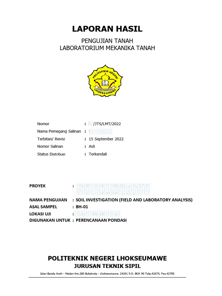 Contoh Laporan Hasil Uji Boring Yg Dikerjakan Oleh Lab. Mekanika Tanah ...