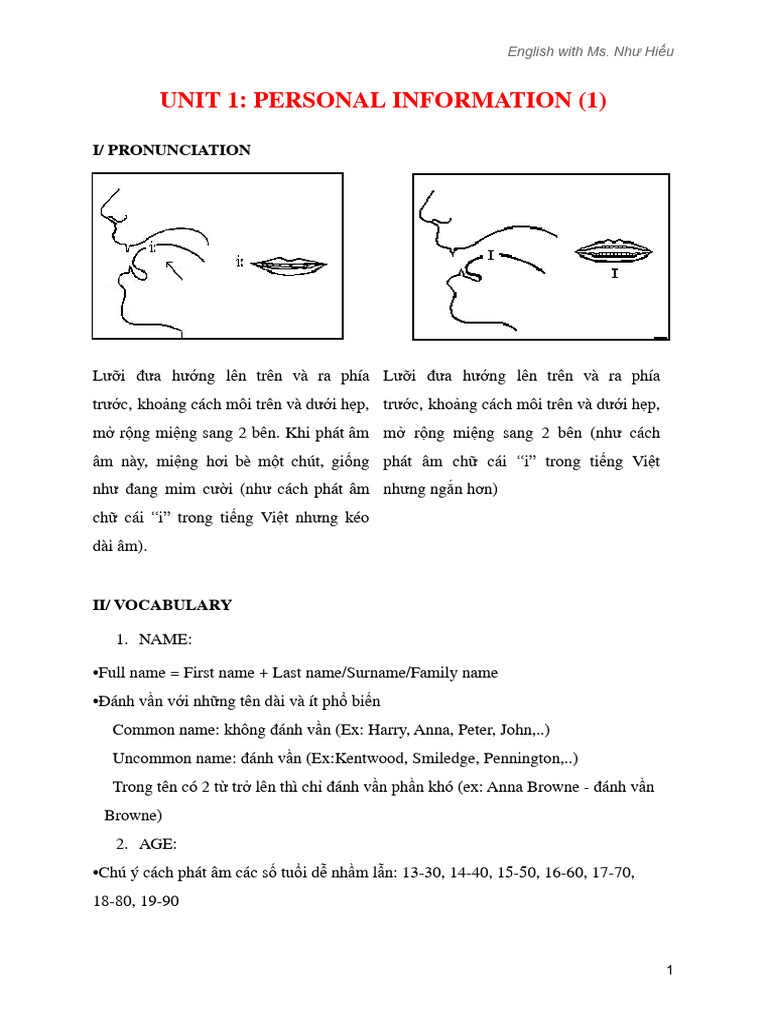 Unit 1 - Personal Information | PDF