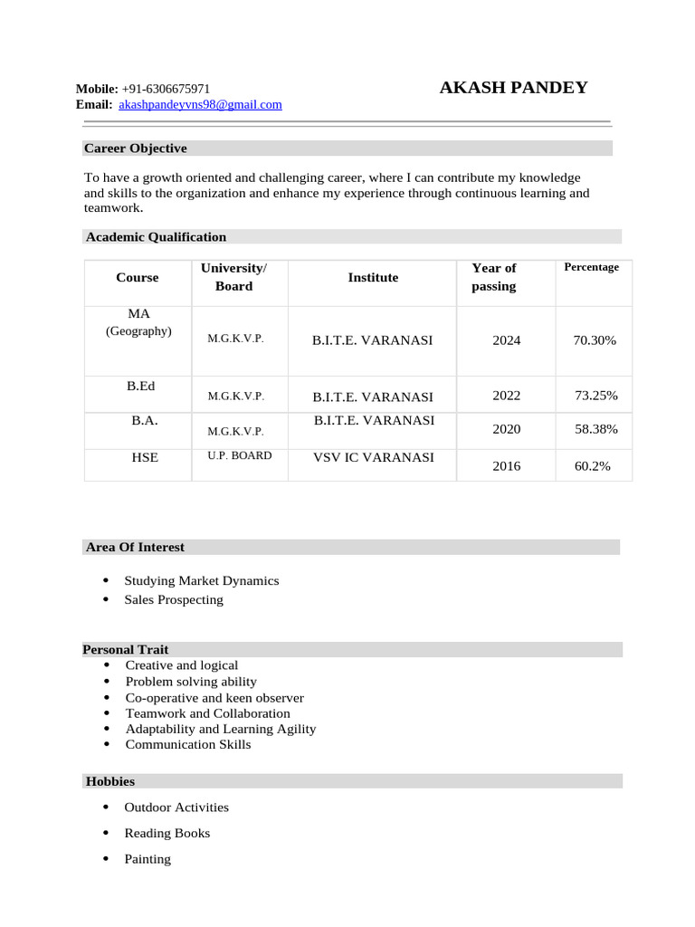Akash Pandey Resume Marketing | PDF
