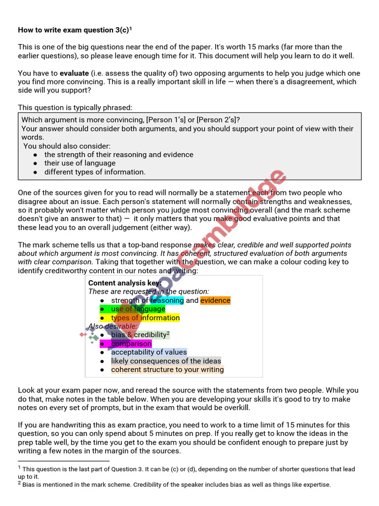 GP Exam Q3 (C) Generic Template | PDF | Evidence | Argument