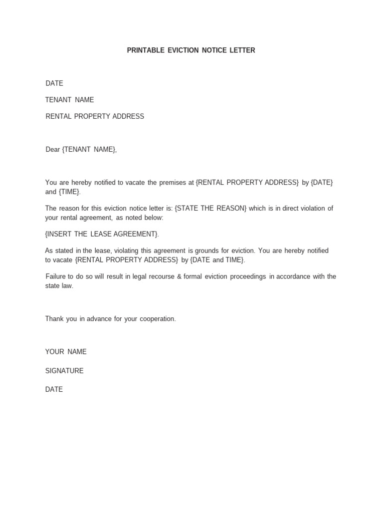 Printable Eviction Notice Letter | PDF