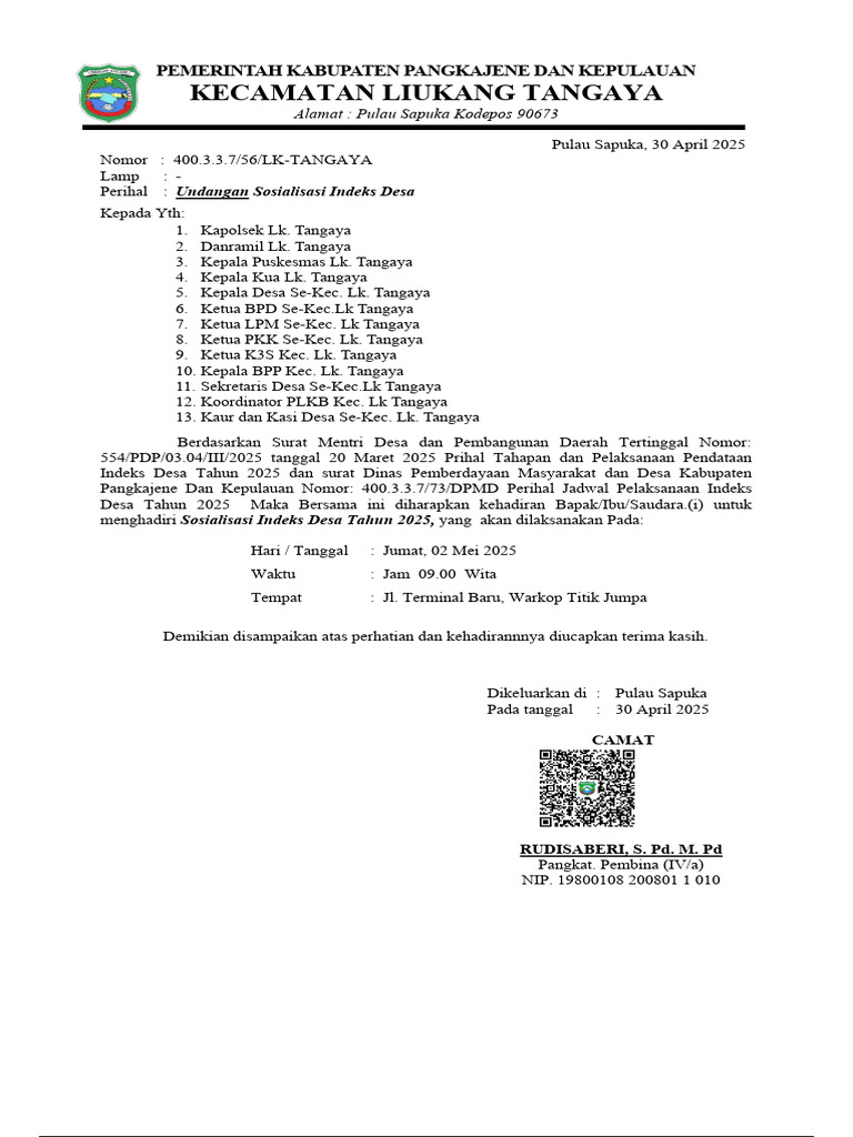 Undangan Sosialisasi Indeks Desa Kec. LK Tangaya - Preview | PDF