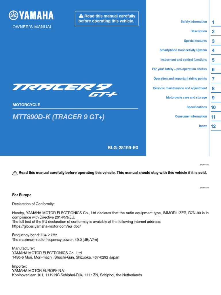 Tracer 9 GT+ User Manual PBLG28199E0E | PDF | Vehicle Technology ...