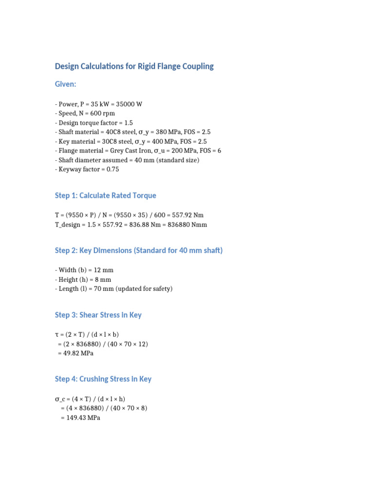 Flange Coupling Design Summary | PDF