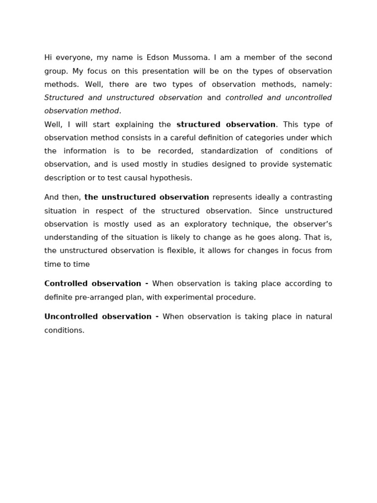 Types of Observation Methods Explained | PDF