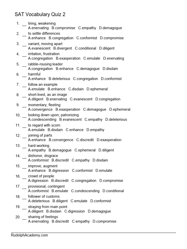 SAT Vocabulary Quiz 2 | PDF