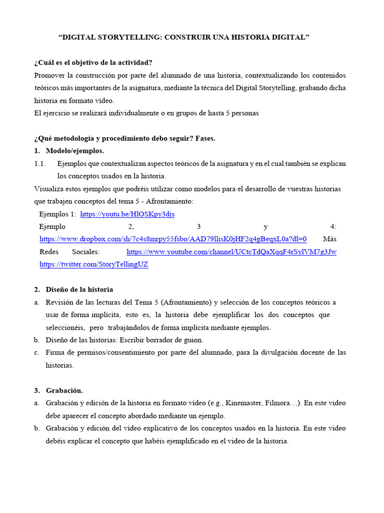 Instrucciones Interactiva 5 Storytelling y Afrontamiento | PDF ...