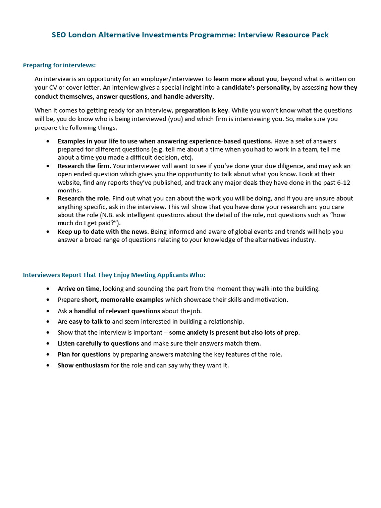 AIP Interview Resource Pack | PDF | Knowledge | Experience