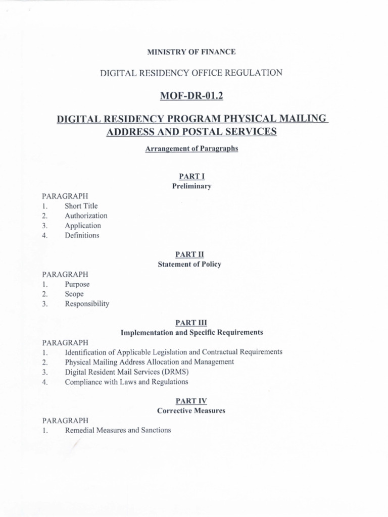 Digital Residency Program Physical Mailing Address Regulation | PDF