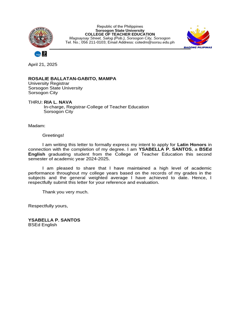 Application for Latin Honors | PDF