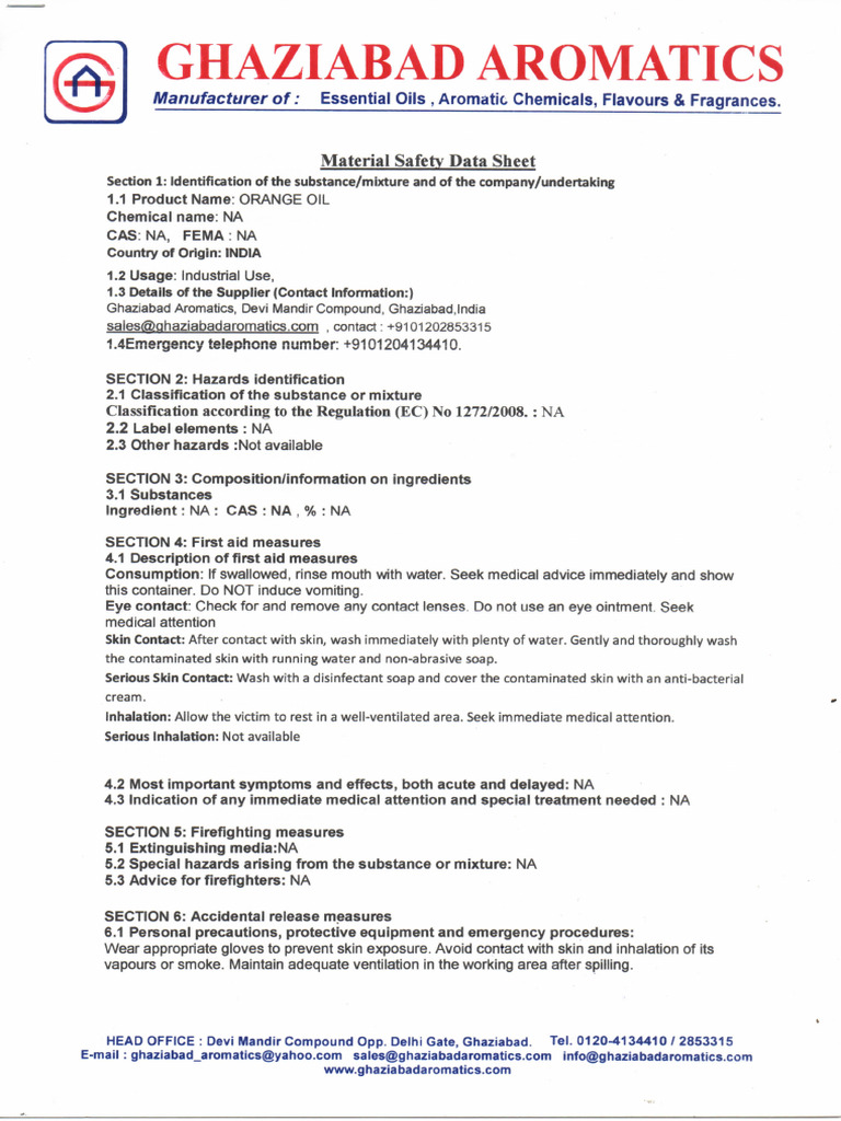 Msds Orange Oil | PDF