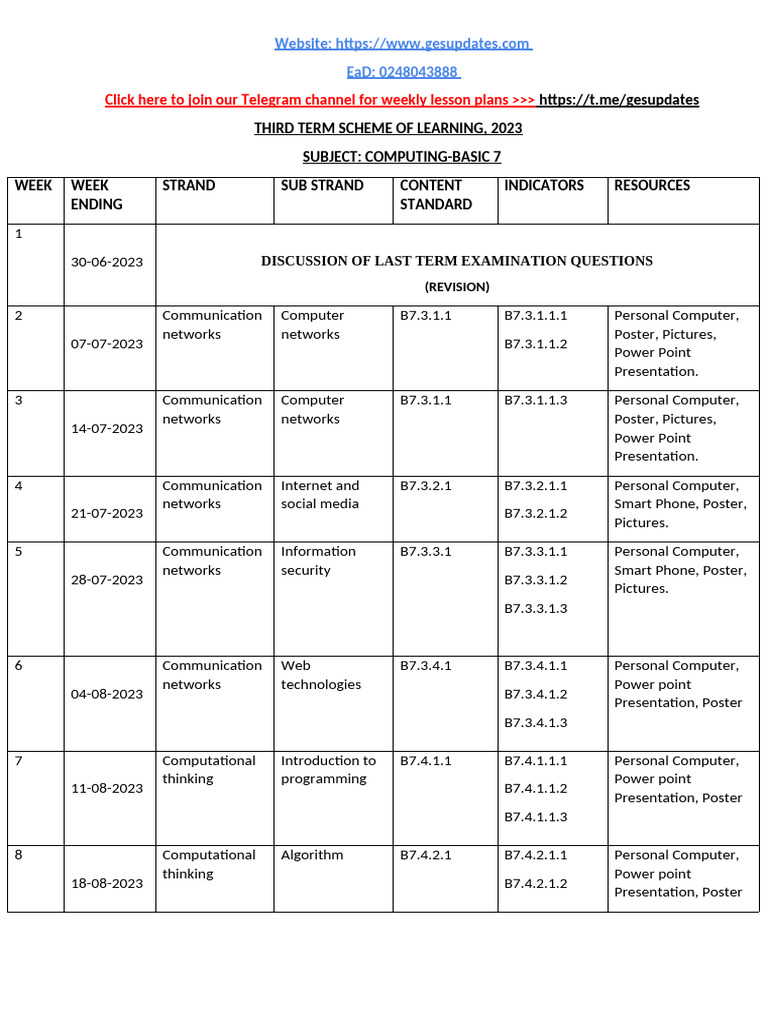 Third Term Computing Scheme 2023 | PDF | Computer Science | Computing