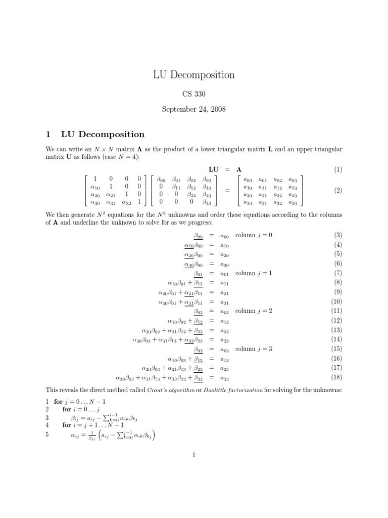 1 LU Decomposition | PDF | Applied Mathematics | Algorithms