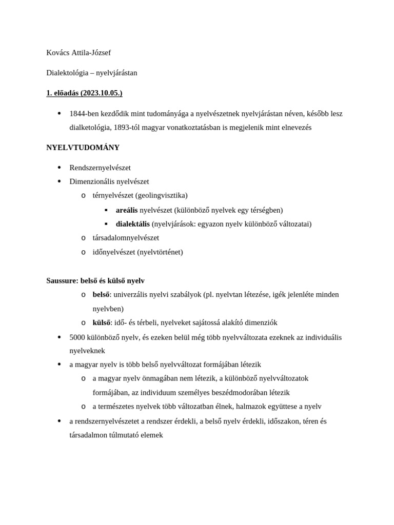 Dialektológia Jegyzet | PDF
