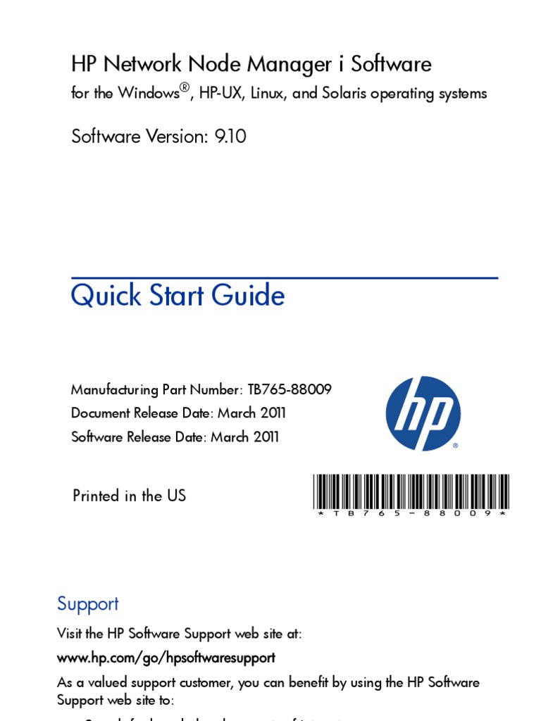 NNM I 9.10 Quick Start Guide TB765 88009 | PDF | Oracle Corporation | Hewlett Packard