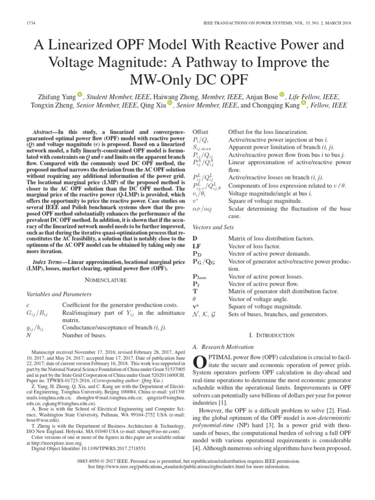 A Linearized OPF Model With Reactive Power and Voltage Magnitude A Pathway To Improve The MW ...