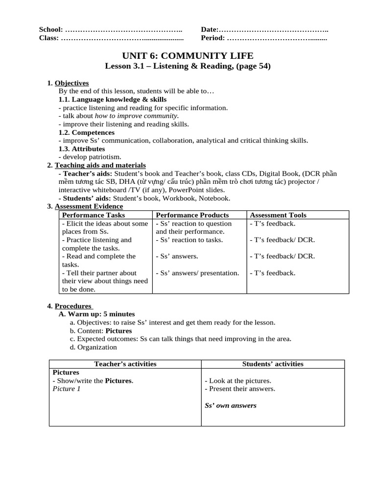 Unit 6, Lesson 3.1 - Listening & Reading | PDF | Learning | Human ...