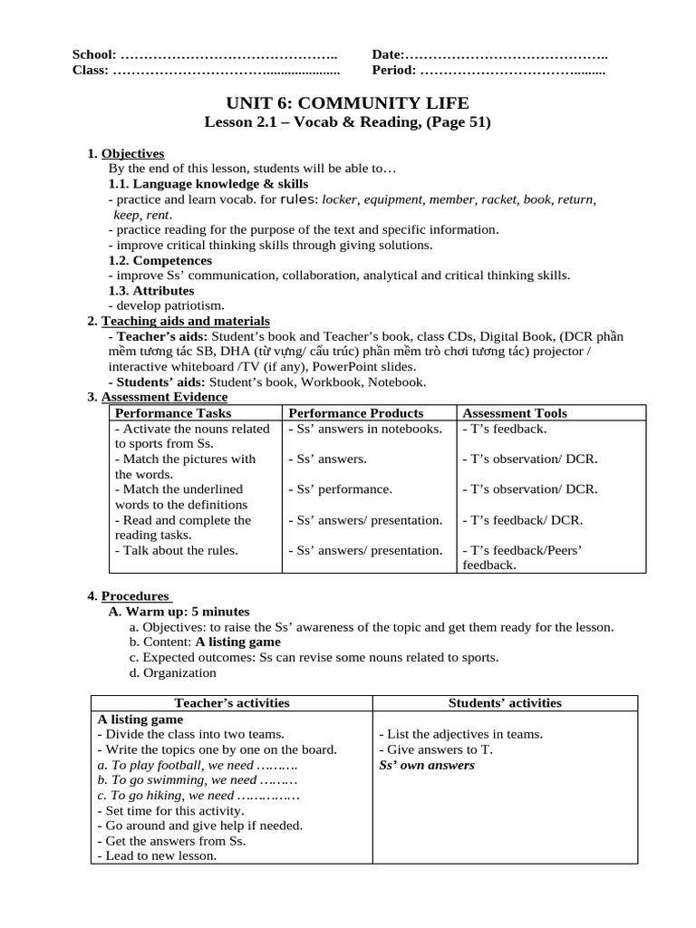 Unit 6, Lesson 2.1 - Vocab & Reading | PDF | Vocabulary | Learning