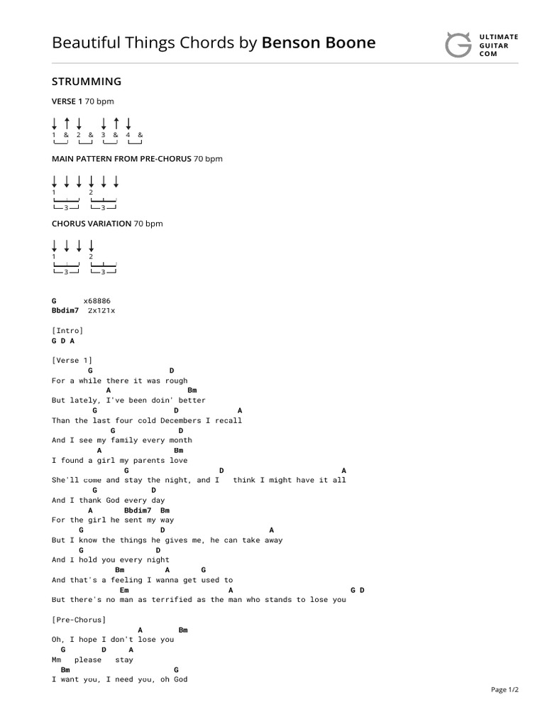 Beautiful Things Chords by Benson Boonetabs at Ultimate Guitar Archive ...