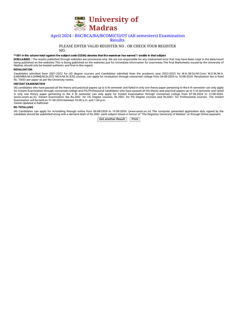 Exam - Unom.ac - in Results Ugresultpage - Asp | PDF | Educational Stages | Vocational Education